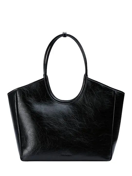 TONY BIANCO Katie Leather Tote Bag - Black Crinkle