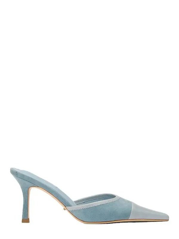 TONY BIANCO Savant Pointed Stiletto Mule With Cap Toe - Denim Suede/sky