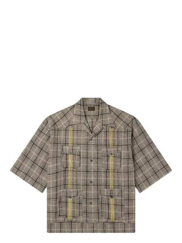 Kapital Glen Embroidered Checked Linen And Cotton-blend Shirt - Brown