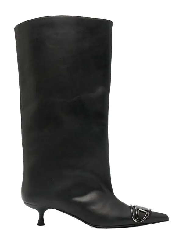 DIESEL® Venus Leather Boots With Kitten Heel - Black
