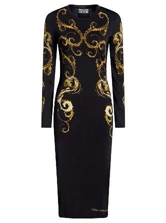 Versace Viscose Blend Long Sleeve Midi Dress - Black