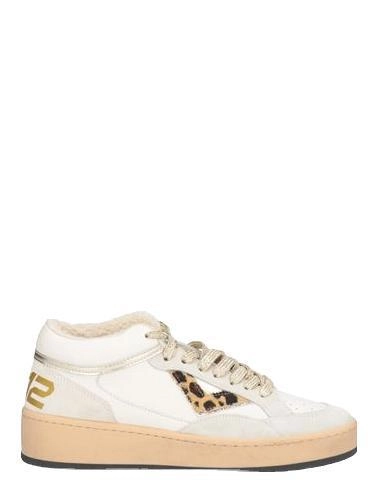 4B12 Leather High-top Sneakers With Leopard Print Detail - Cream