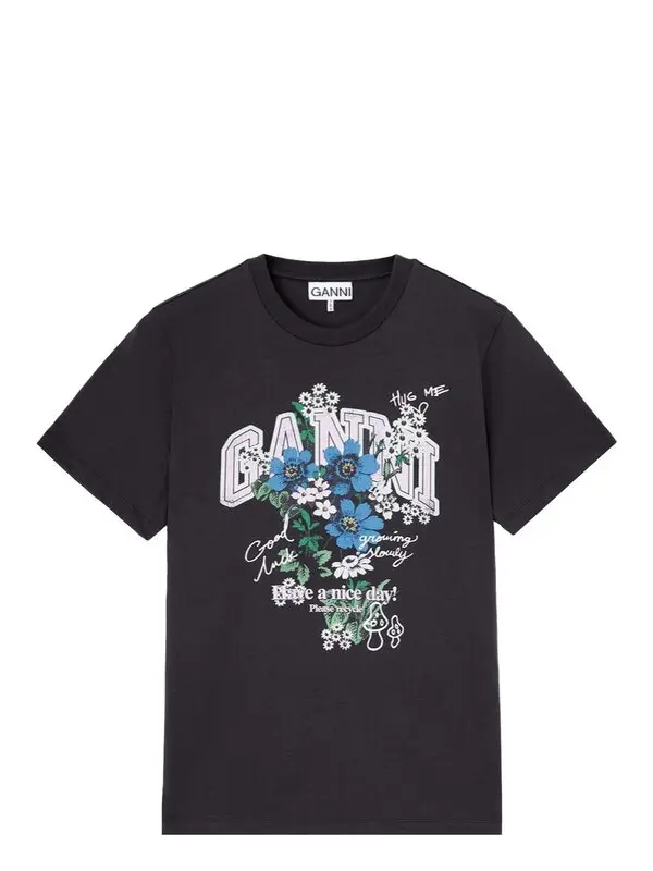 GANNI Floral Graphic T-shirt - Phantom Black