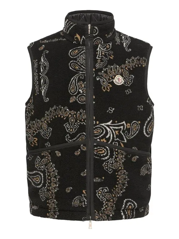 Moncler Reversible Paisley Print Padded Teddy Vest - Black