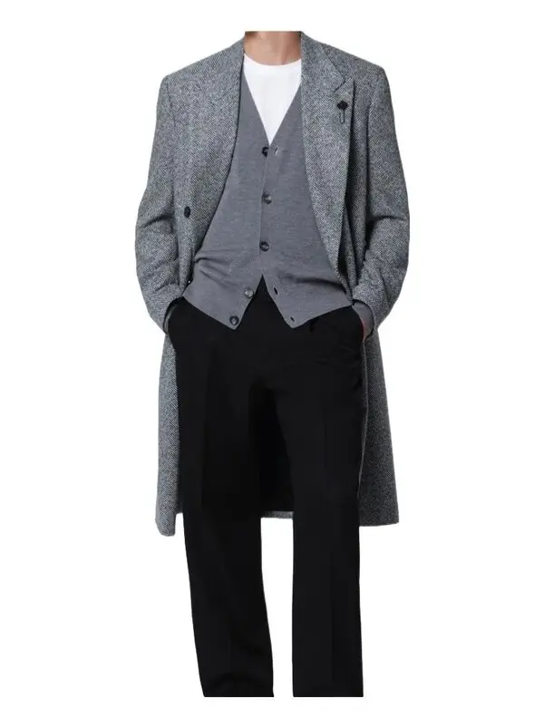 LARDINI Double Breasted Long Coat - Grey