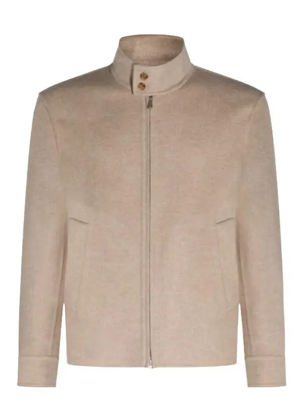 LARDINI Long Sleeve Jacket With Stand Collar And Zip Up Closure - Nude