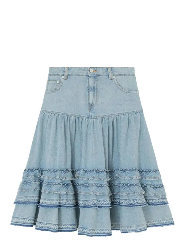 GANNI Ruffled Tiered-hem Midi Skirt - Blue