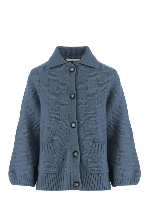 ALLUDE Textured Button-up Cardigan - Blue