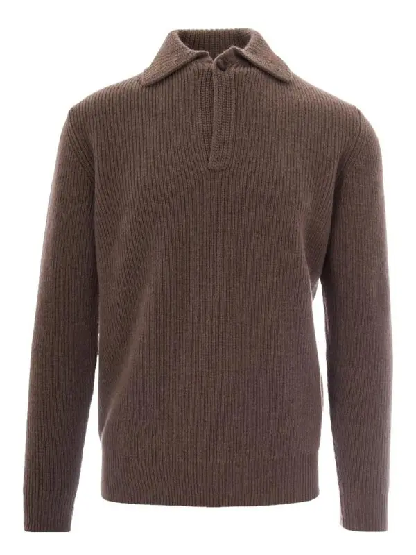 BALLANTYNE Long-sleeved Polo Collar Sweater - Brown