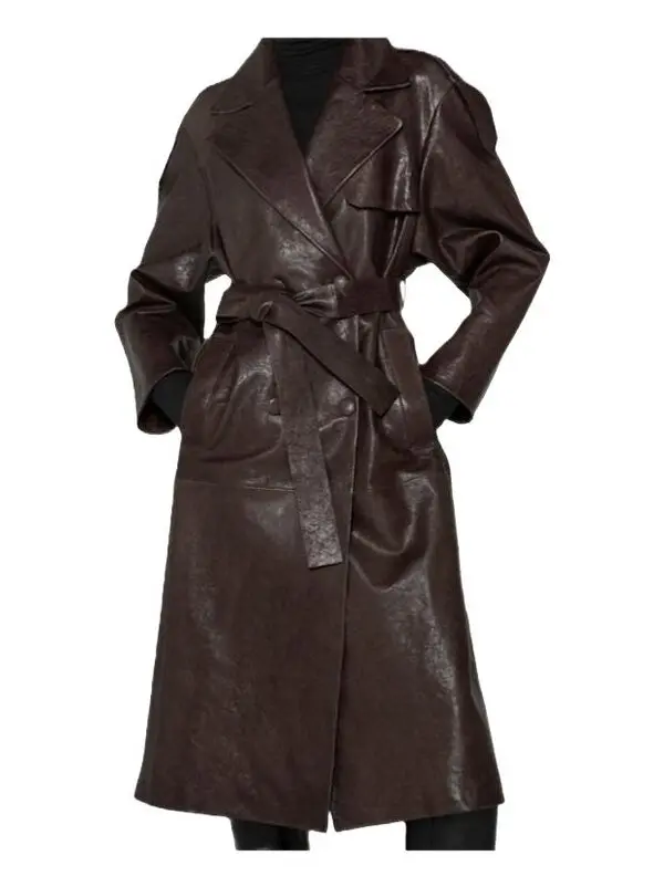 DESA 1972 Belted Leather Trench Coat - Black