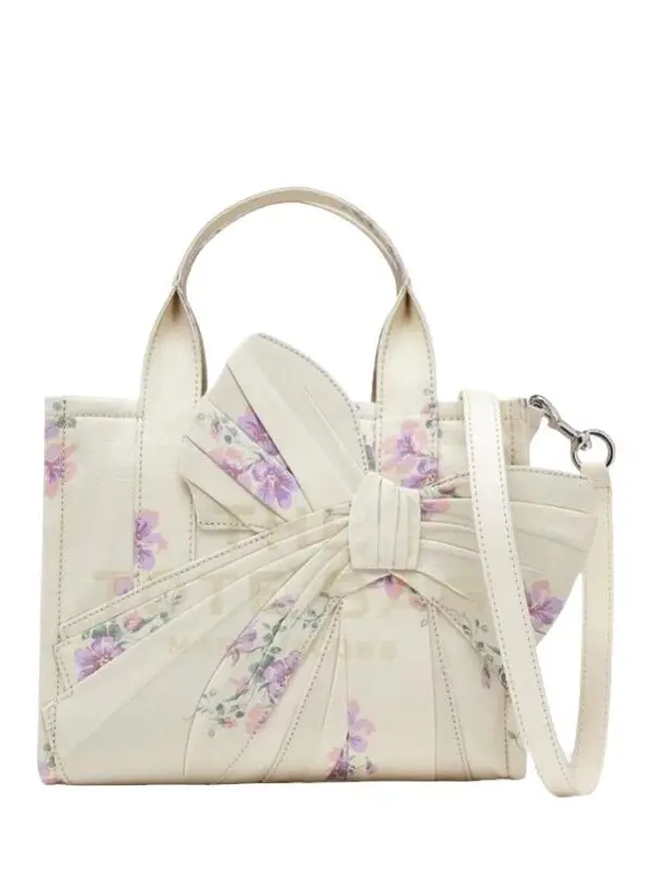 Marc Jacobs Small Tote In Antique Floral Canvas With Oversized Bow Detail - Nude