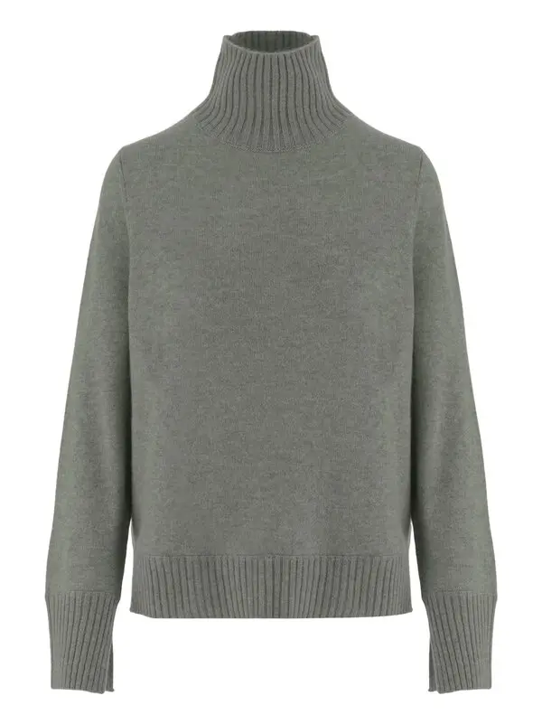 ALLUDE Ribbed Turtleneck Knitted Sweater - Gray