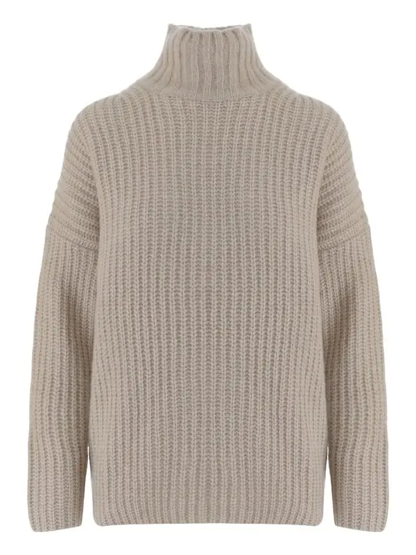 ALLUDE Ribbed Turtleneck Knitted Sweater - Nude