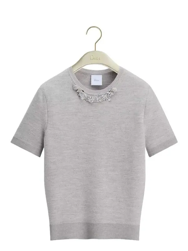 Dior Short-sleeved Embroidered Sweater - Grey