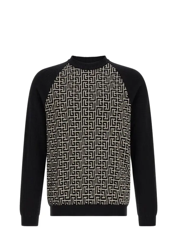 Balmain Pb Monogram Jacquard Knit Sweater - Black