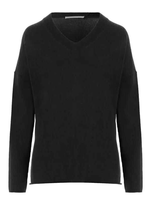 ALLUDE V-neck Cashmere Knitted Sweater - Black