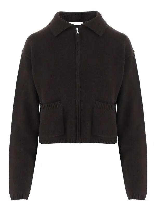 ALLUDE Cropped Zip-up Cardigan - Black