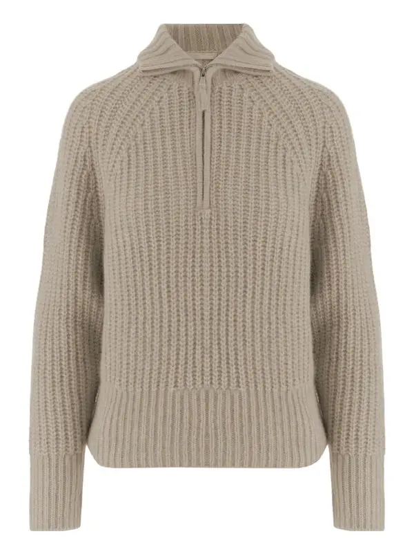 ALLUDE Half-zip Turtleneck Knitted Sweater - Nude