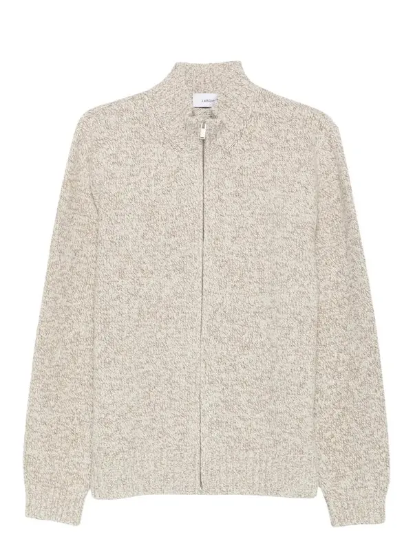 LARDINI Zip-up Marl-knit Sweater - Beige