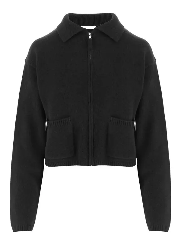 ALLUDE Cropped Zip-up Cardigan - Black