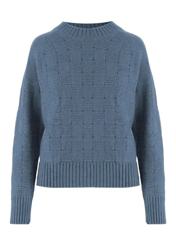 ALLUDE Basketweave Knitted Sweater - Blue