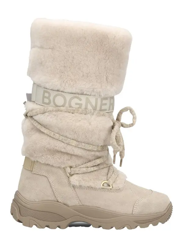 Bogner Logo Trim Faux-fur Boots - Nude
