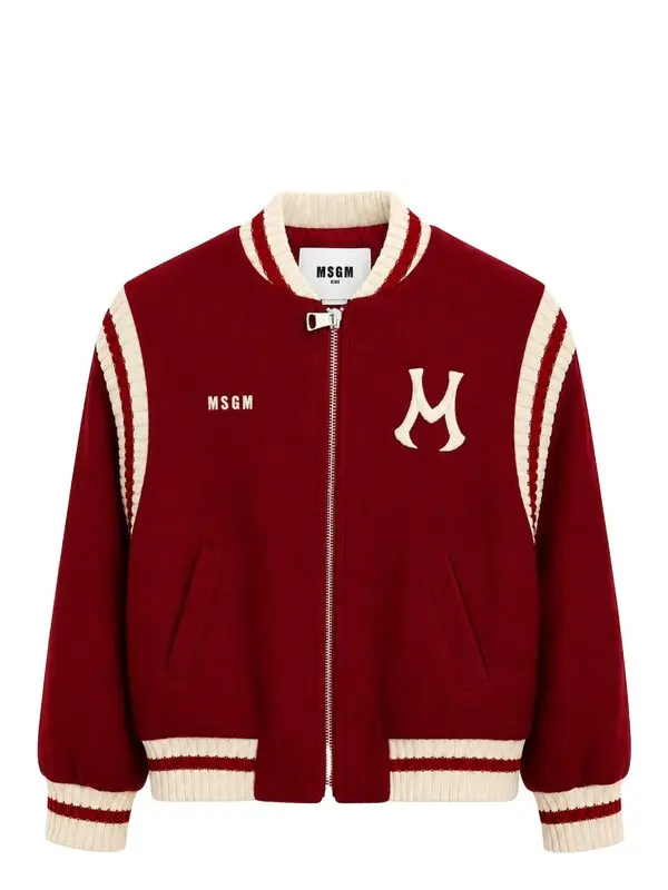 MSGM Logo Detailed Bomber Jacket - Red