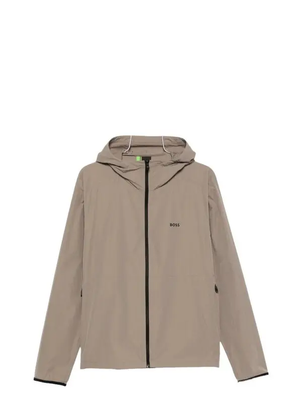 Hugo Boss Hooded Logo-print Zip-up Jacket - Light Brown