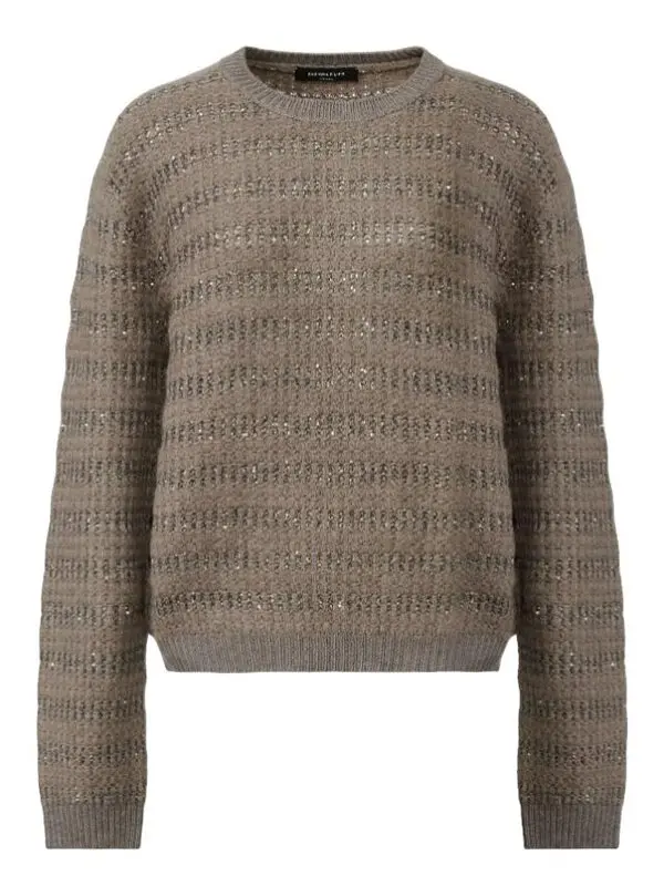 Fabiana Filippi Platinum And Mohair Sweater With Sequined Stripes - Falcon