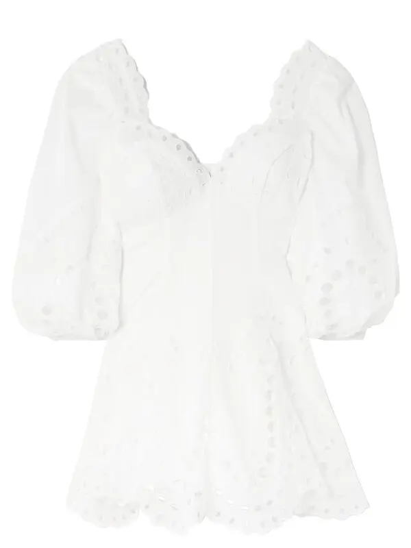 Charo Ruiz Ibiza Esmeralda Scalloped Broderie Anglaise Mini Dress - No