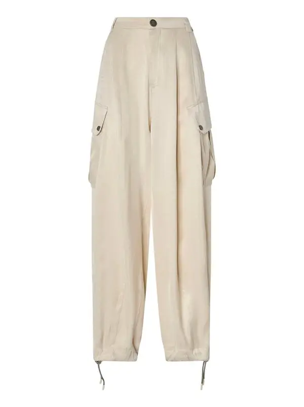 Pinko Wide Leg Cargo Pants With Patch Pockets - Nude