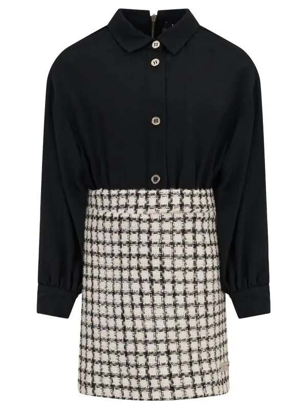 Balmain Collared Long-sleeved Dress - Black