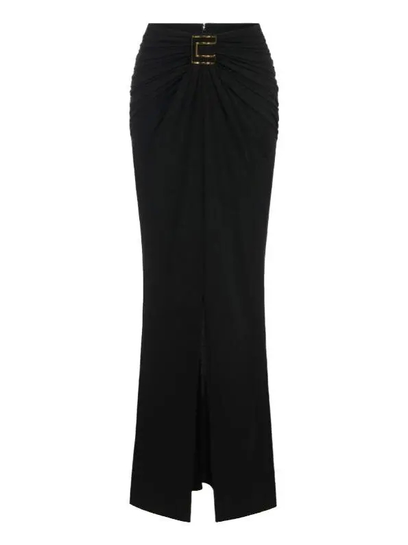 Elisabetta Franchi Ruched Logo-plaque Skirt - Black