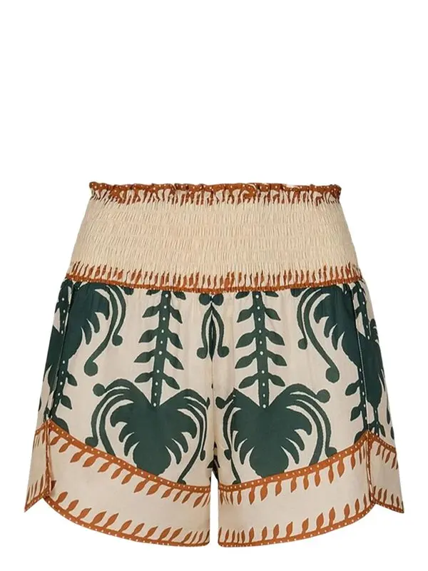 Johanna Ortiz Printed Cotton Shirred Waist Shorts - No