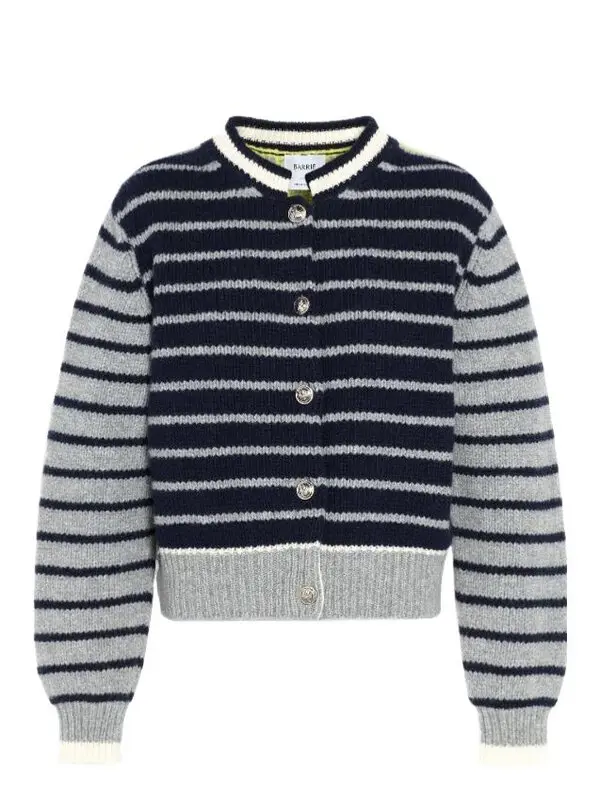 BARRIE Striped Chunky-knit Cardigan - Gray