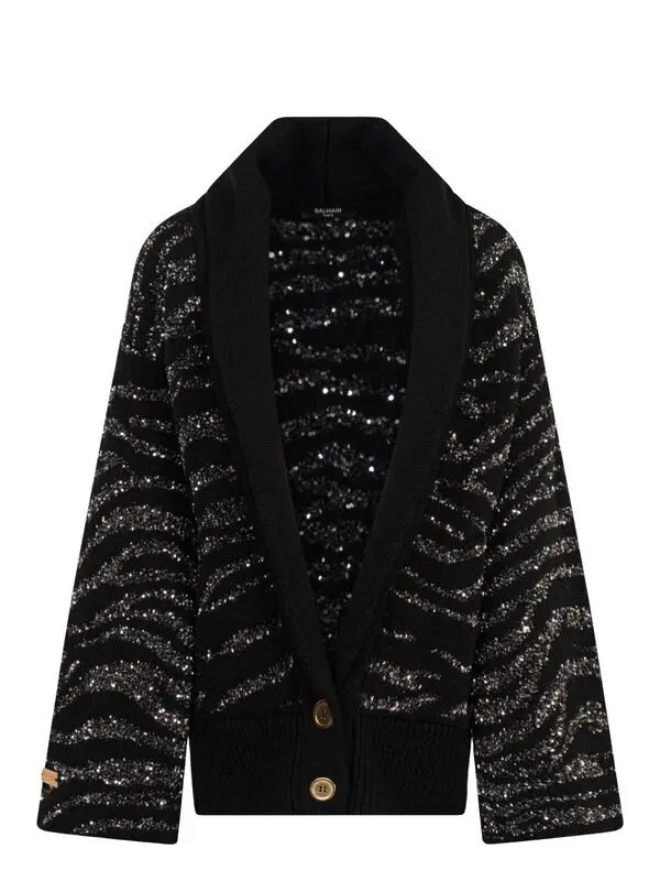 Balmain Embellished Long-sleeved Cardigan - Black