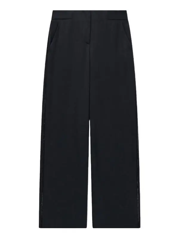 Giorgio Armani Embroidered Trouser Sera Regular Fit Satin Rhinestone Trim - Black
