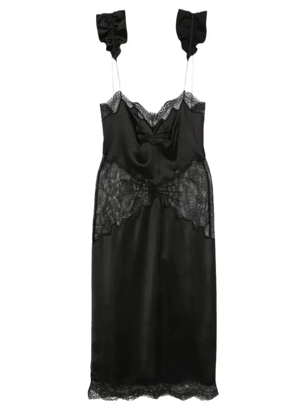 Attico Lace-trim Ruffled Midi Dress - Black