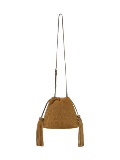 Etro Mini Suede Kalispera Bag With Patch And Tassels - Camel