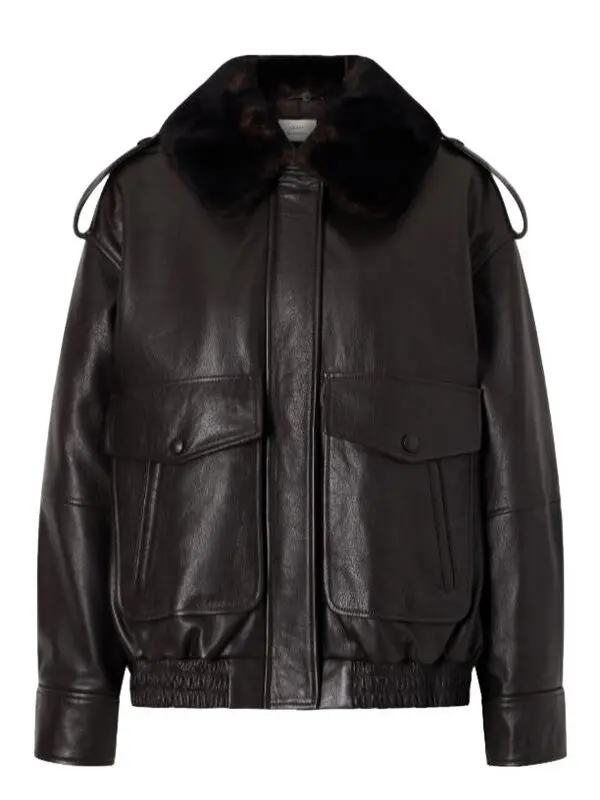 Loulou De Saison Russo Shearling-collar Leather Bomber Jacket - Black