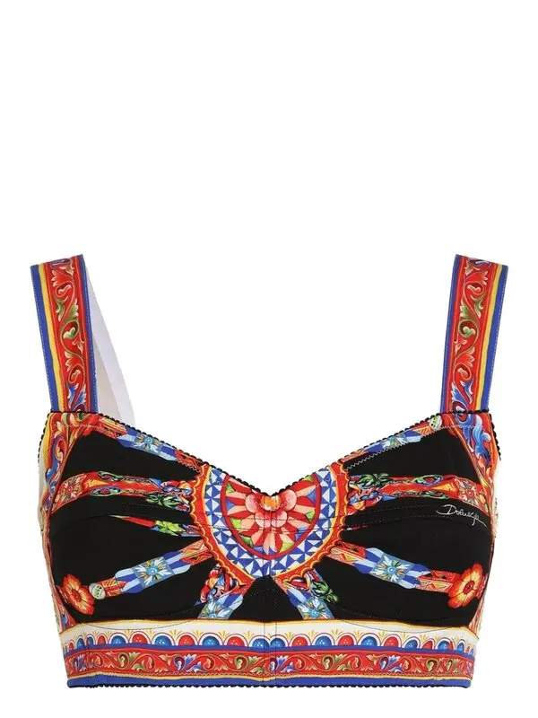 Dolce & Gabbana Carretto-print Charmeuse Top - Multicolor