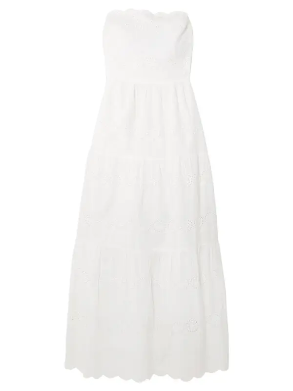 Melissa Odabash Strapless Scalloped Broderie Anglaise Cotton Midi Dress - No
