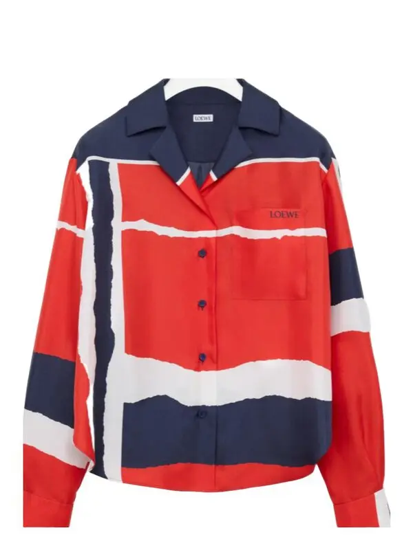 Loewe Silk Twill Pyjama Blouse With Archive Scarf Print - Red/multicolour