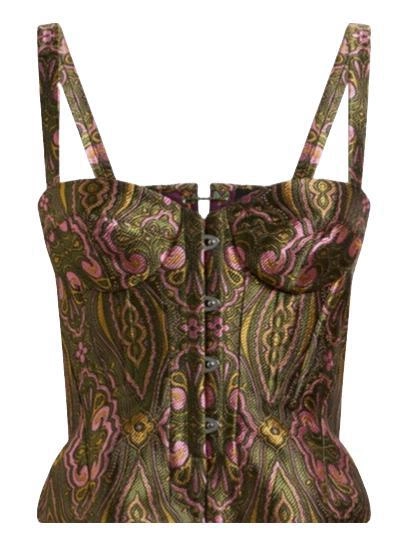 Etro Jacquard Corset Top With Floral Medallion Motif - Green