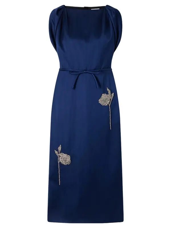 Erdem Embroidered Satin Midi Party Dress - Blue