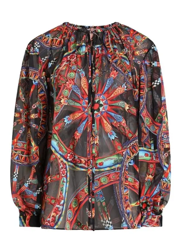 Dolce & Gabbana Carretto-printed Twill Boatneck Top - Multicolour
