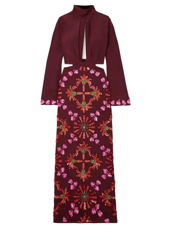 Johanna Ortiz Sequin-embellished Cutout Silk Maxi Dress - No