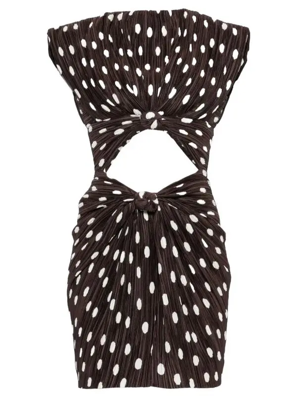 Cult Gaia Polka-dot Pleated Mini Dress - Brown