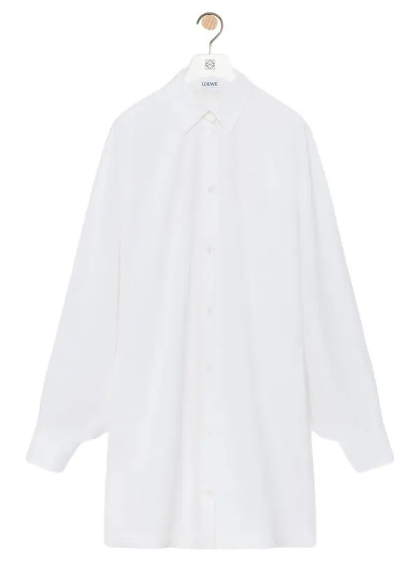 Loewe Cotton Shirt Dress With Embroidered Logo - White