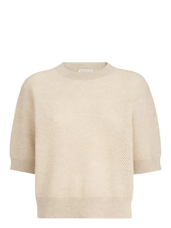 Brunello Cucinelli Short-sleeve Sweater With Lamé Threads - White